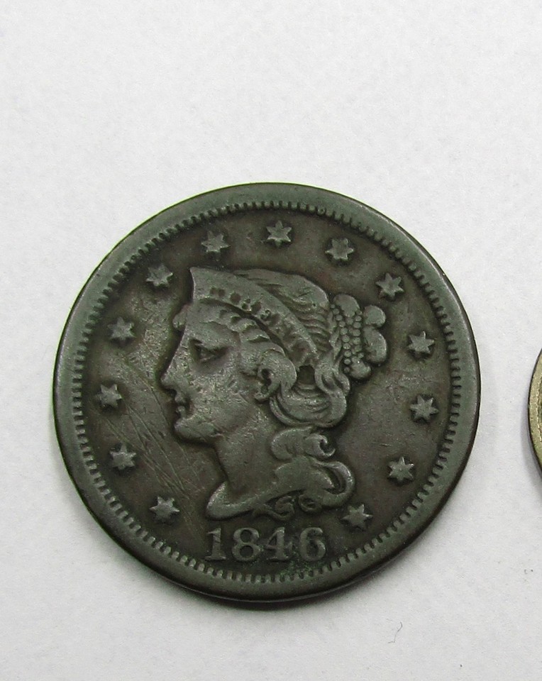 3 Type Coin Cent Lot, 1846 Large Cent- 1857 Flying Eagle- 1899 Indian ...