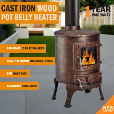 NEW 8KW Cast Iron Wood Pot Belly Heater Slow Combustion Heat Up To 12 ...