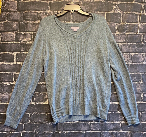 Laura Scott Sweater Womens Large Blue Tight Knit Classic Lightweight ...