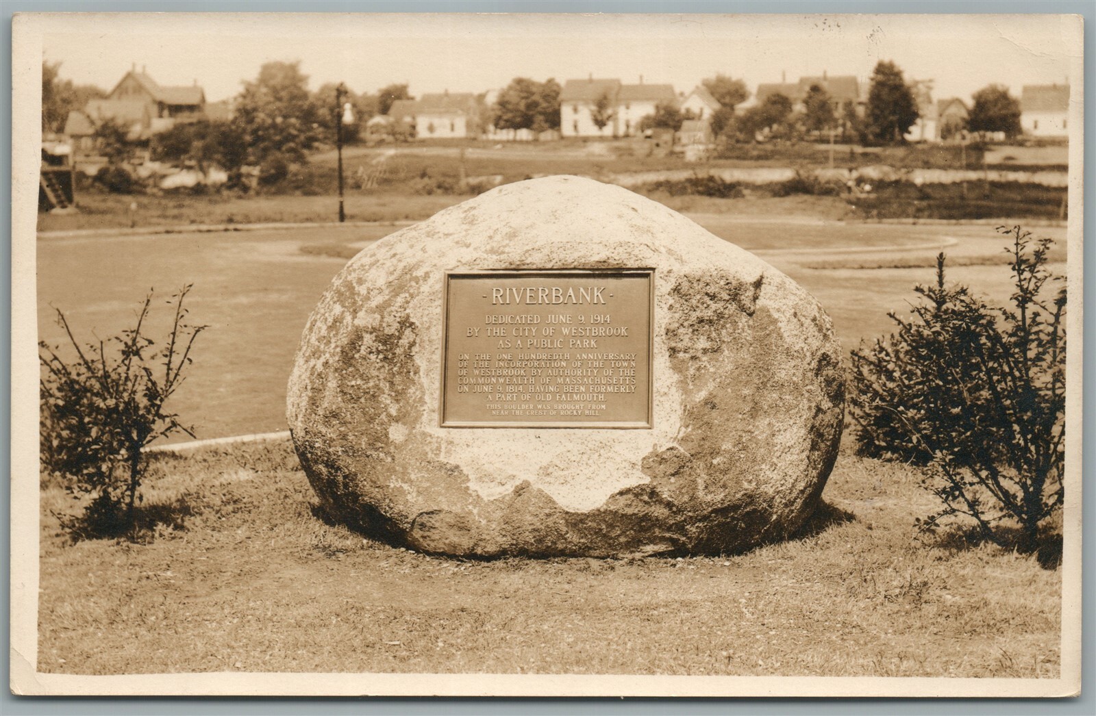 WESTBROOK MA RIVERBANK PARK MEMORIAL PLAQUE ANTIQUE REAL PHOTO POSTCARD ...