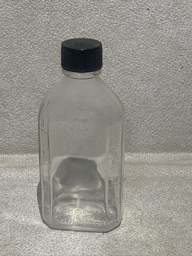 Vtg Brockway Sani Glas 3 iv clear Glass Medicine Bottle- Screw On Black ...