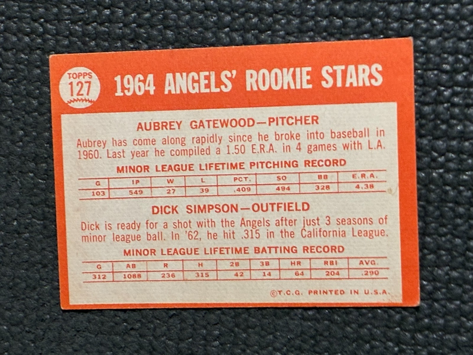 1964 Topps Angels' Rookie Stars Aubrey Gatewood/Dick Simpson #127 - EX ...