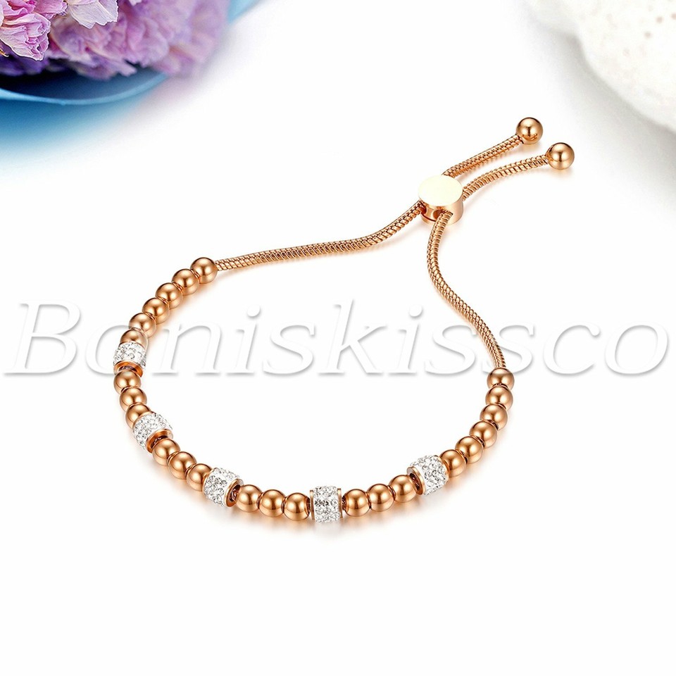 Slim Stainless Steel Rhinestone Freely Adjustable Beaded Bracelets For ...