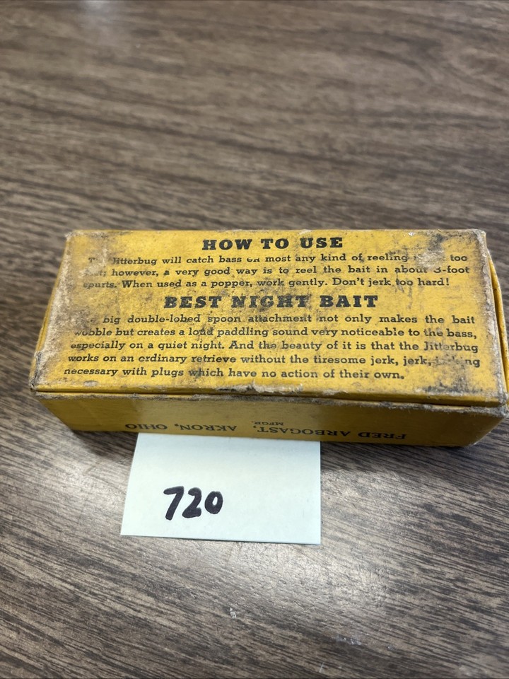 Vintage Fred Arbogast Jitterbug WOOD Fishing Lure W/ Original Box White ...