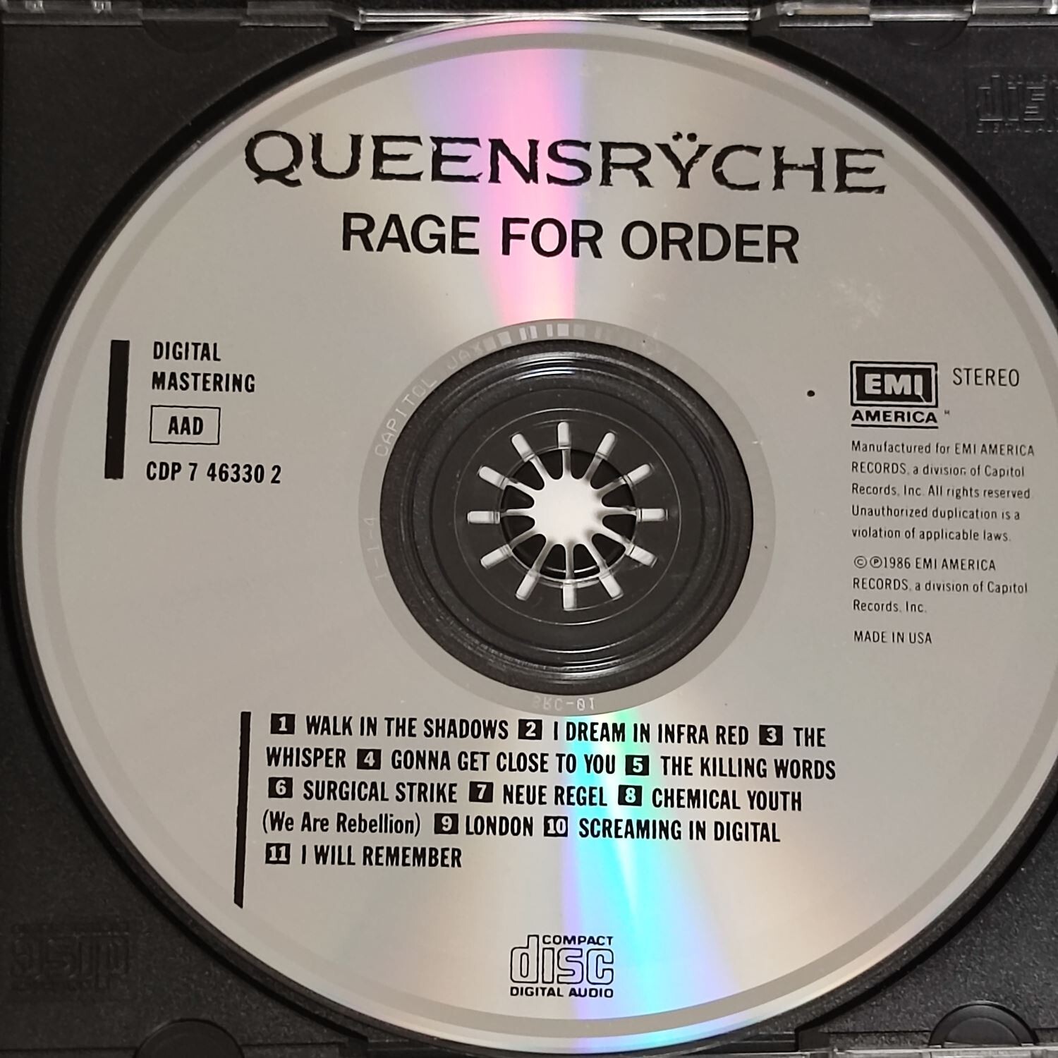 Queensryche – Rage For Order CD (EMI,US,CDP-7-46330-2) Geoff Tate PROG ...