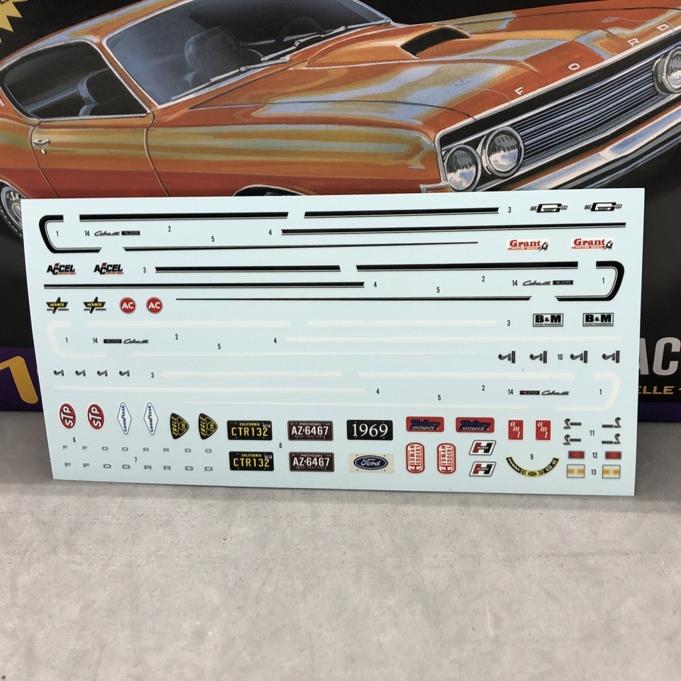 FOB 69 Torino Cobra Jet 428 Ford Decal Sheet W Stripes AMT 1:25 LBR ...