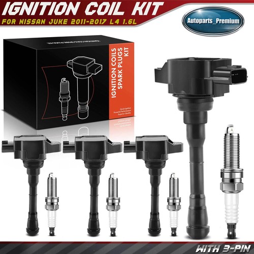 4x Black Ignition Coil &4x Iridium Spark Plug Kit for Nissan Juke 2011-2017 1.6L | eBay