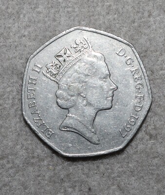 (Great Condition) XF British 1997 Elizabeth II DG REG FD 50 Pence Coin ...