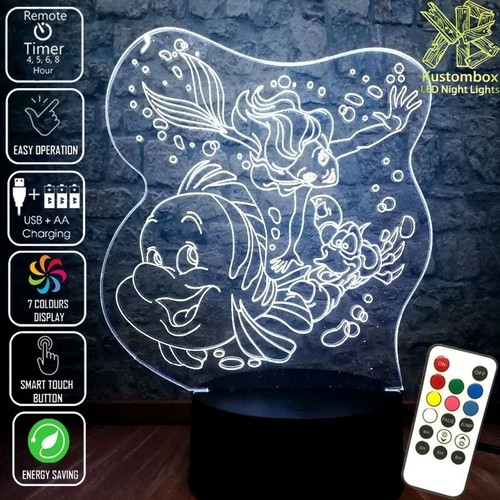 ARIEL & SEBASTIOIN LITTLE MERMAID 3D LED BATTERY USB NIGHT LIGHT 7 ...