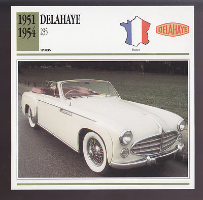 1951-1954 Delahaye 235 Convertible Car Photo Spec Sheet Info CARD 1952 1953 | eBay