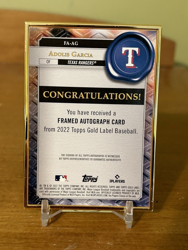 2022 Topps Gold Label ADOLIS GARCIA Gold Framed Auto FA-AG Texas ...