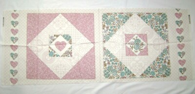 Pink/Aqua Floral Polished Cotton Cheater Cloth Pillow Panel Shabby Chic ...