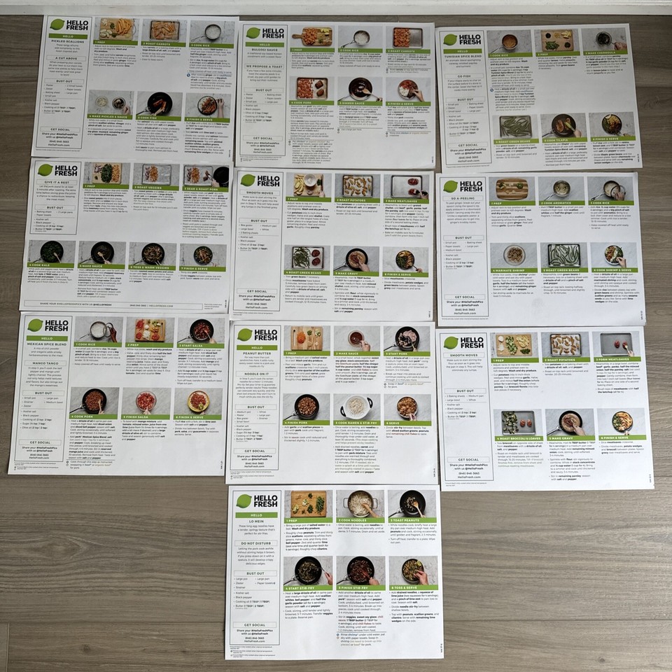 HELLO FRESH Recipe Cards Lot 10 PORK BEEF SALMON SHRIMP TILAPIA FISH ...
