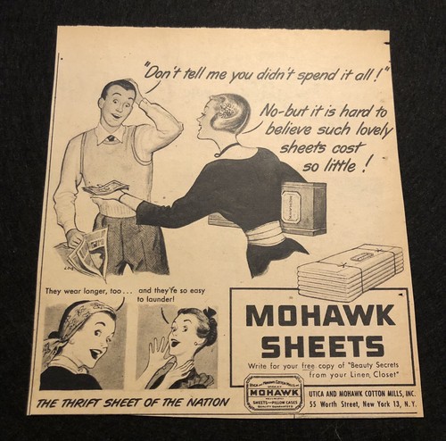 1950’s Mohawk Sheets Magazine Print Ad 2D21 | eBay