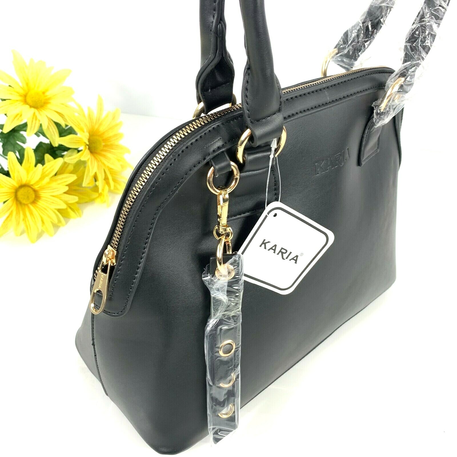 KARIA Women's Satchel Bag Black Handbag with Adjustable Removable Strap ...