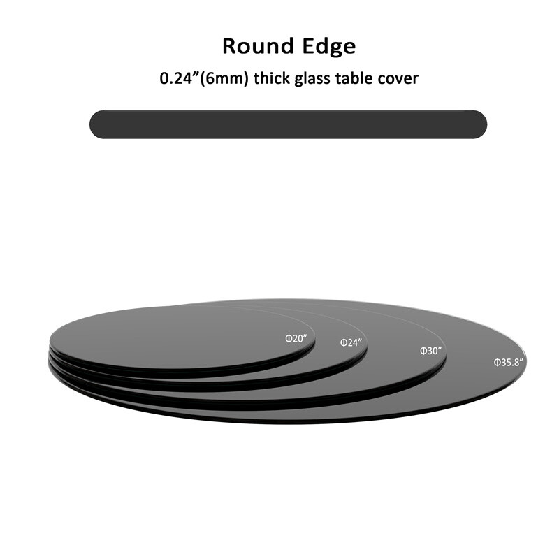 20"-36"Round Tempered Glass Table Top Black Glass 1/4" Thick Round ...