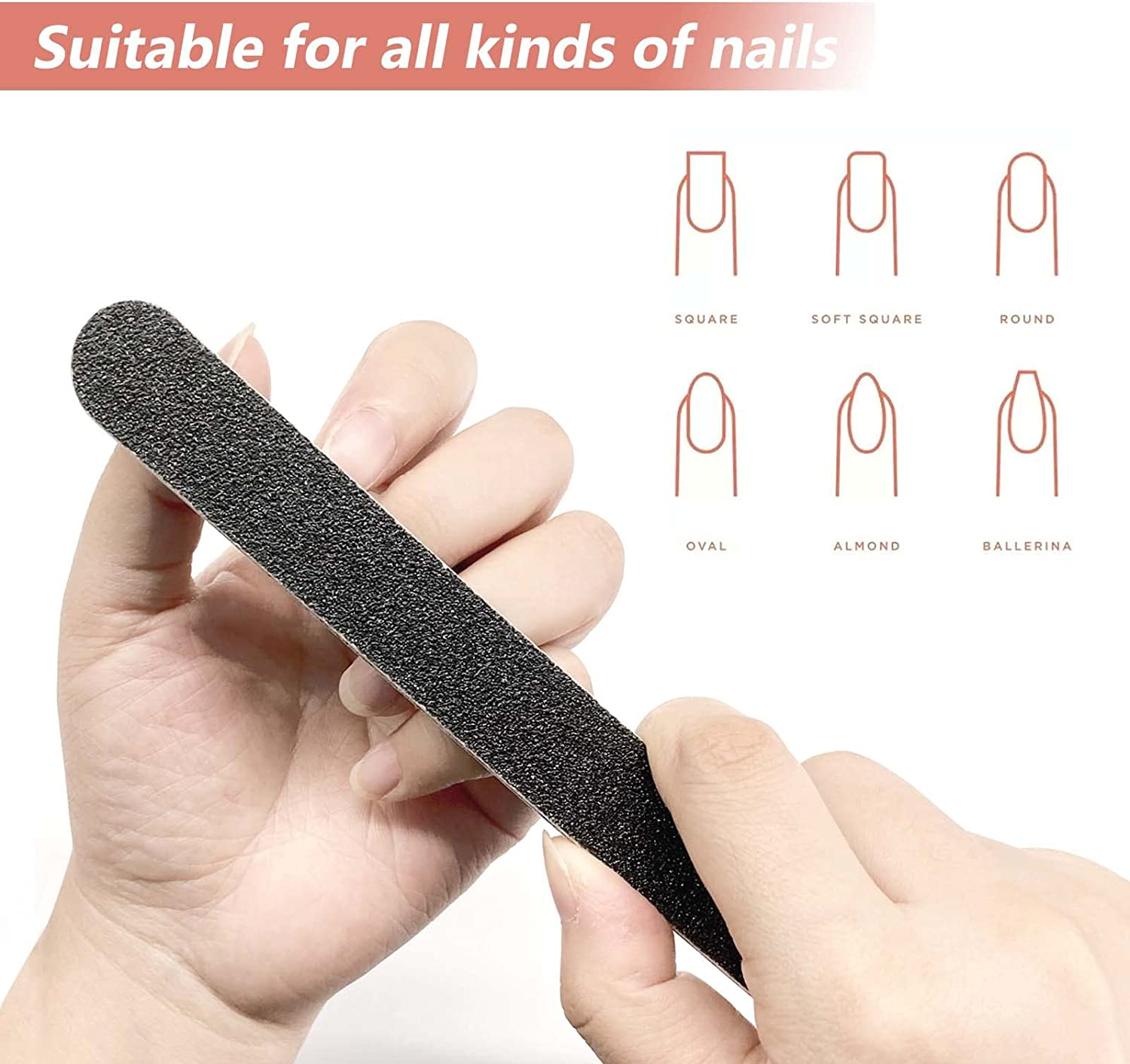 60 Pack Nail Files, Black 100/180 Grit Double Sides Emery Boards Nail ...