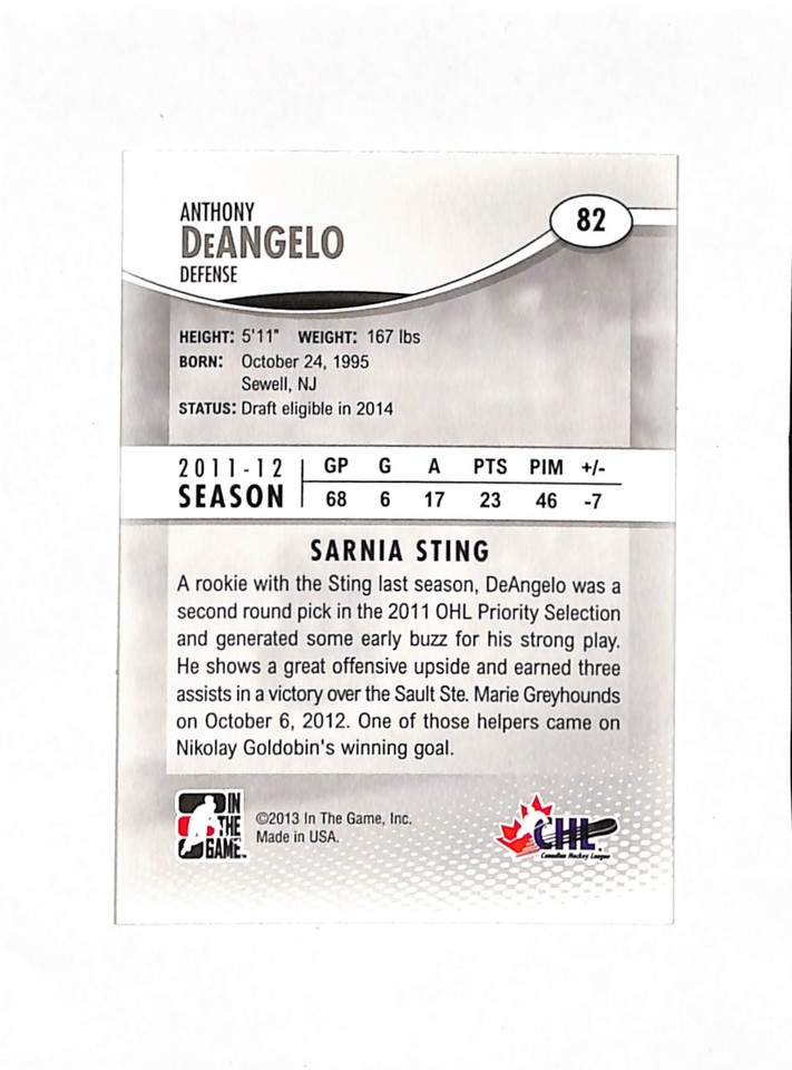 2012-13 In The Game Heroes and Prospects #82 Anthony DeAngelo | eBay
