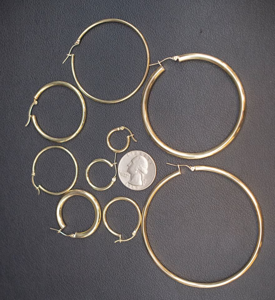 Real 10K Yellow Gold Hoop Earrings 2mm 3mm 4mm Thickness All Sizes Hoop ...