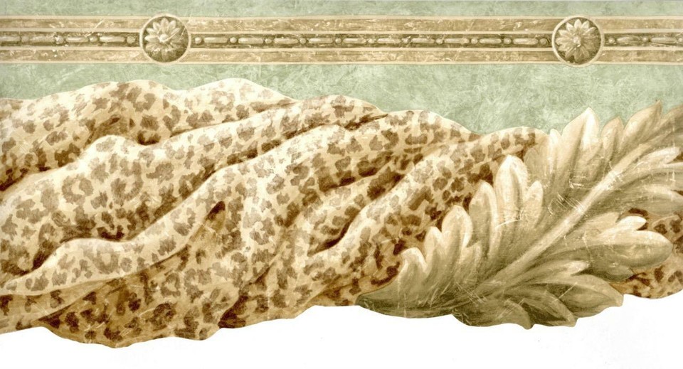 Victorian Leopard Medallion Swag Scroll Acanthus Leaf Drapery Wallpaper ...