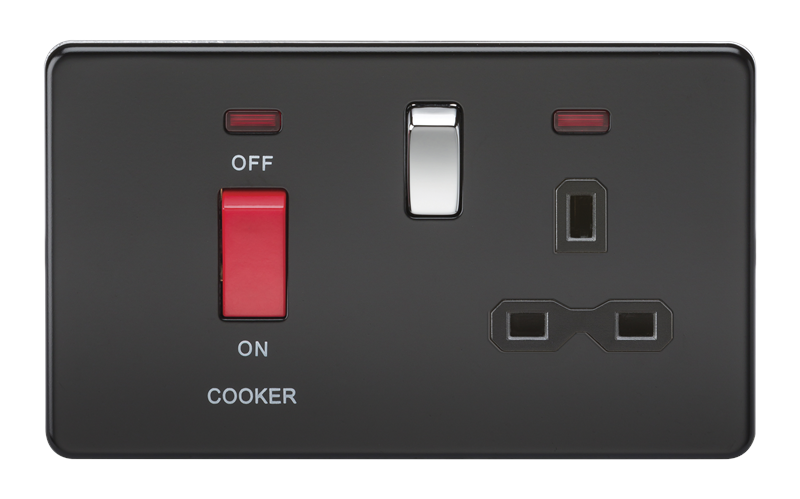 Knightsbridge 2G 45A DP 230V Screwless Matt Black Switch With Neon ...