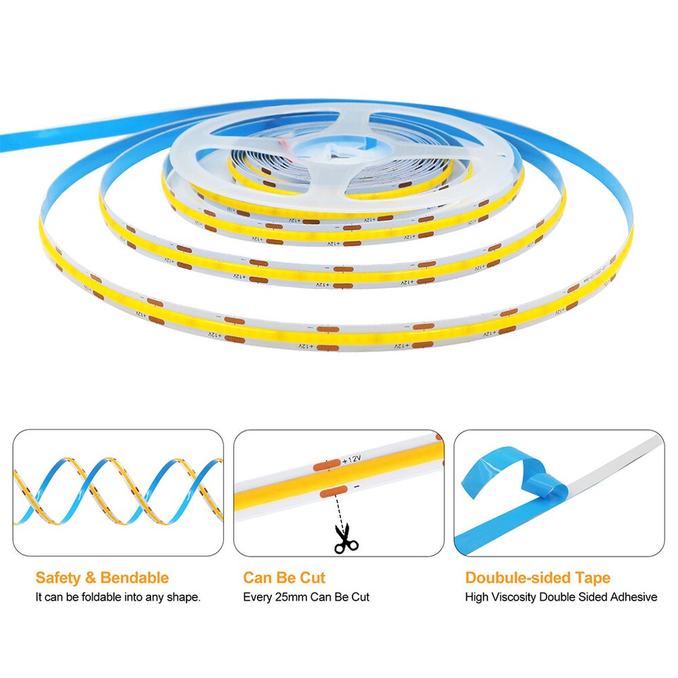 3mm 5mm 8mm COB LED Light Strip Warm White Flexible Tape Lamp Room TV ...