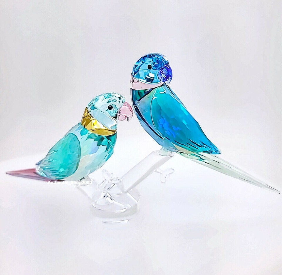 New 100% SWAROVSKI Jungle Beats Parakeet Couple Fife & Fifer Figurine ...