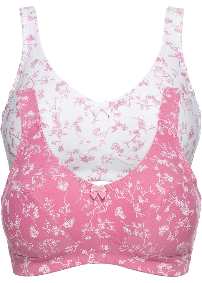 2er Pack BH ohne Bügel Bio-Baumwolle Gr. 75 Cup F Pink Weiß Bra ...