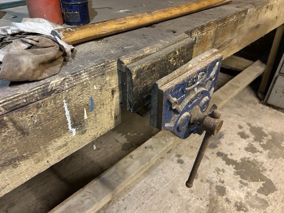 Large Garage Timber Work Bench with Vice Clamp Workshop Bench | eBay UK