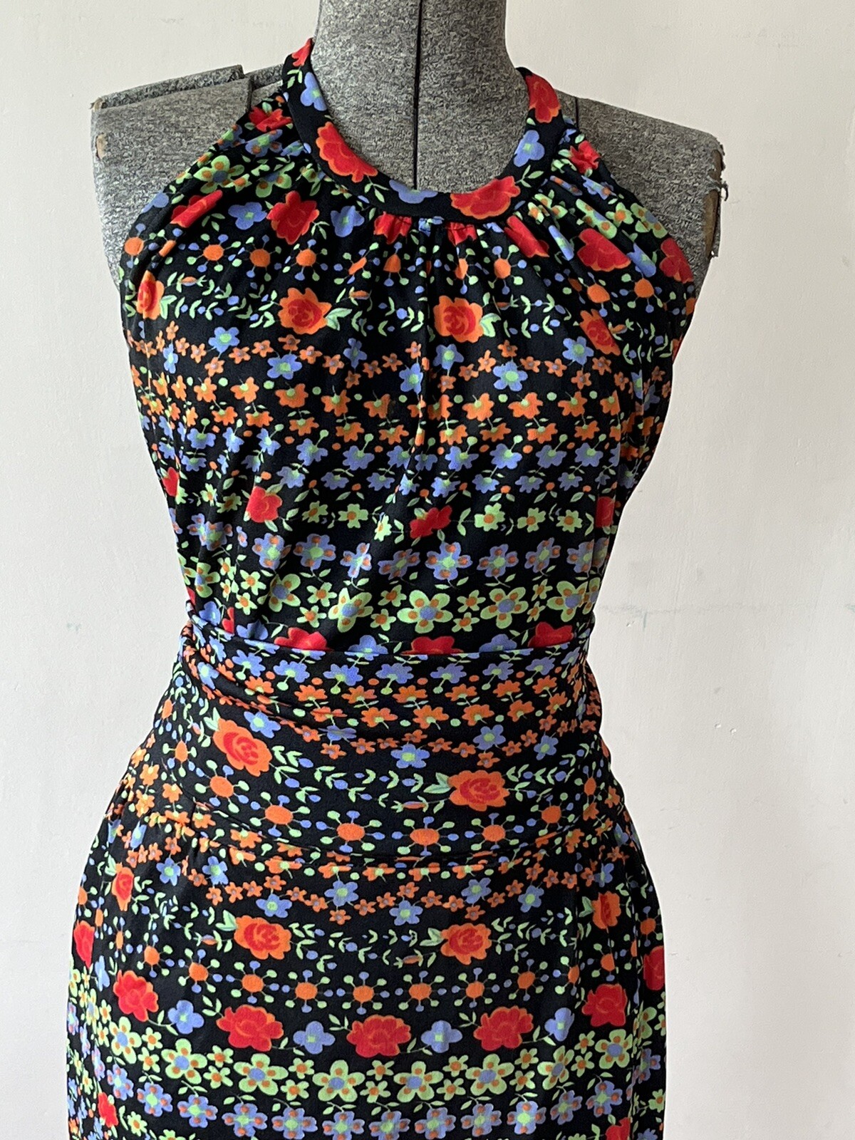 Maxi Mod Mcm Dress Vintage 1960s 1970s Halter Tie Nyl… Gem