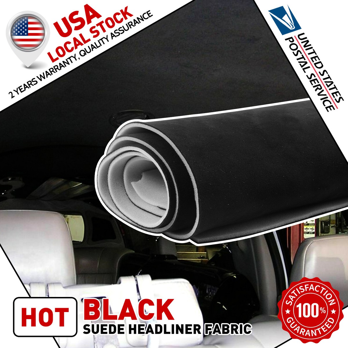 New Headliner Fabric Foam Backed Roof Lining Suede Dark Black 80 Wx60 L eBay