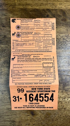 Vintage NYS Hunting License Back Tag - Deer Doe Buck Tag, Bear Tag ...