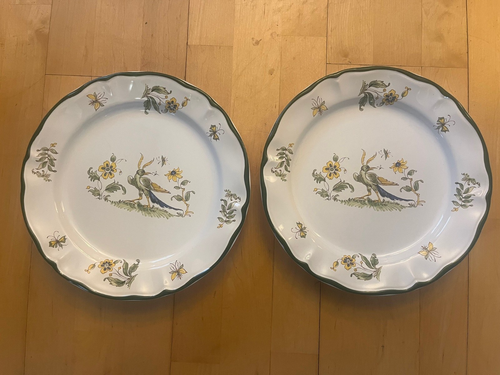 2 Varages Vieux Provence Bird Green Trim Scalloped - Dinner Plates 11 ...