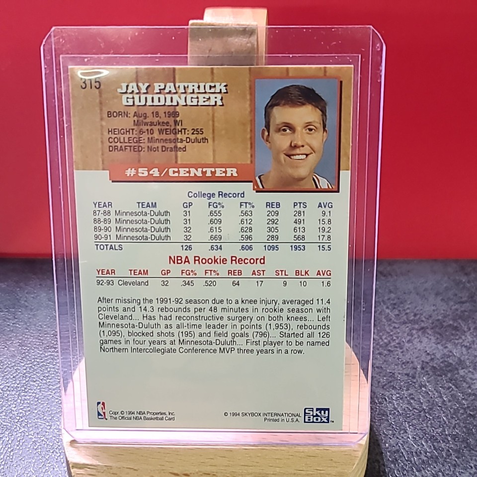 1993/94 Skybox NBA Hoops #315 Jay Guidinger Cleveland Cavaliers ...