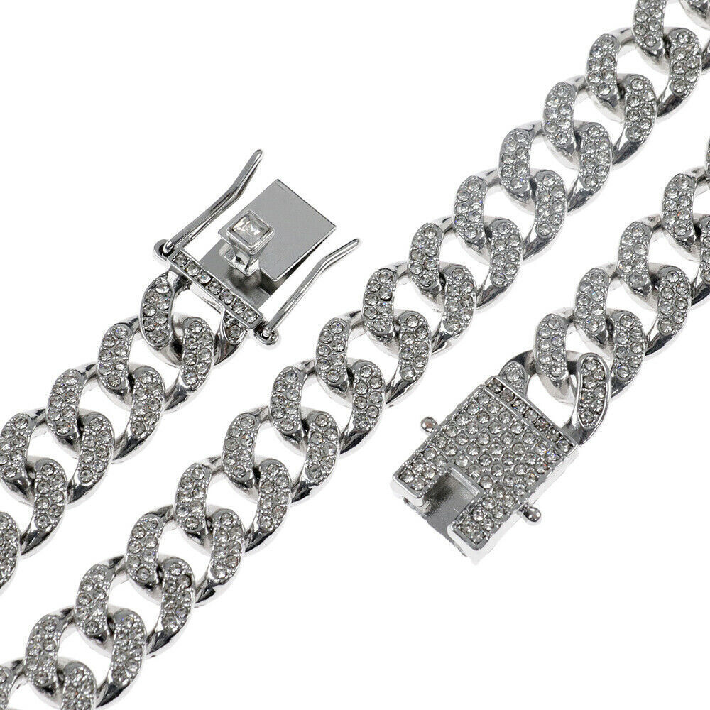 Silver Miami Cuban Link Chain Men Hip Hop Rapper Curb Music Silver Miami Cuban Link Chain Men Hip Hop Rapper Curb Music