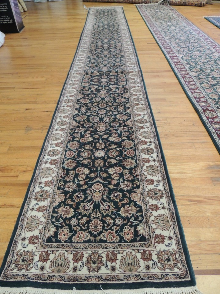 2x18 3x18 Rare Size Tabrz LONG RUNNER Rug wool & SILK Green Oriental | eBay