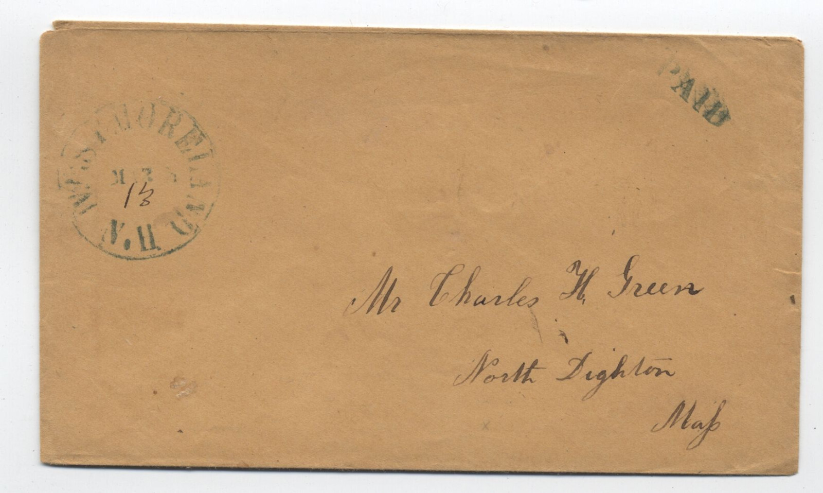 1850s Westmoreland NH stampless cover unsealed flap circular rate [6432 ...