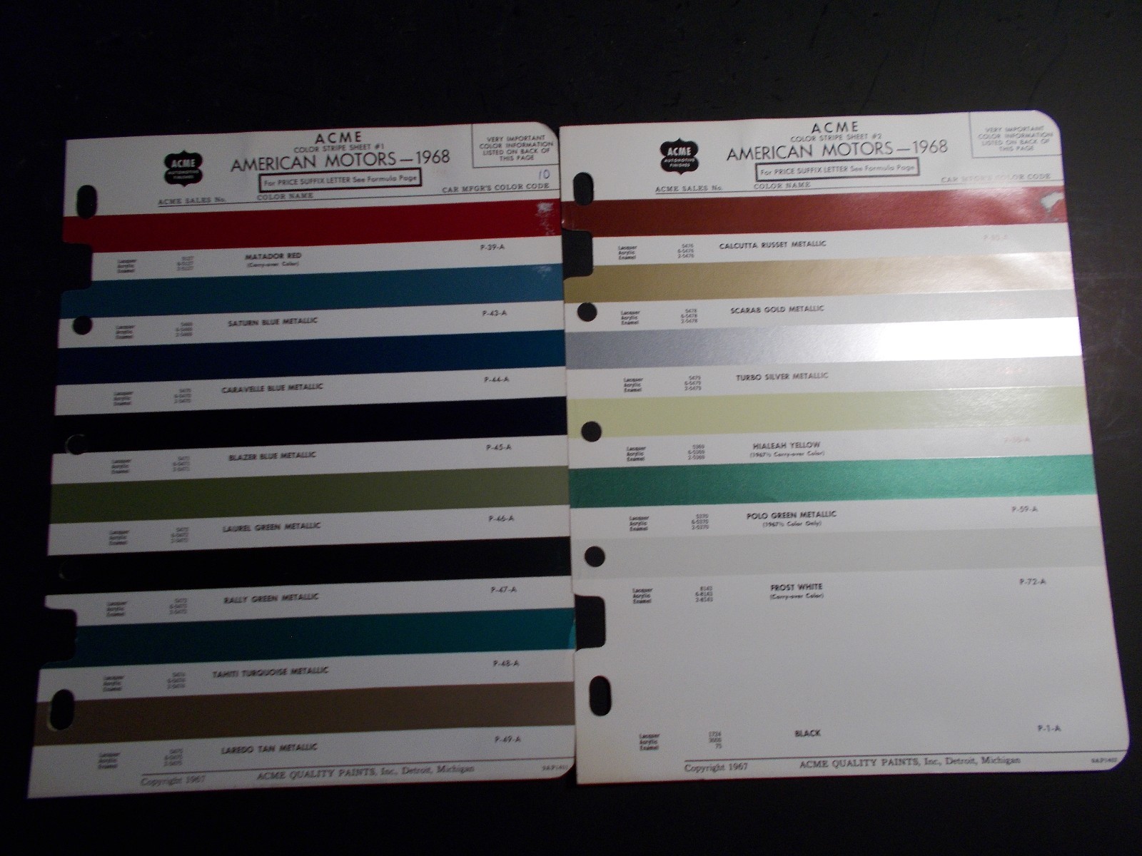 1968 AMERICAN MOTORS ACME PAINT SAMPLES | eBay