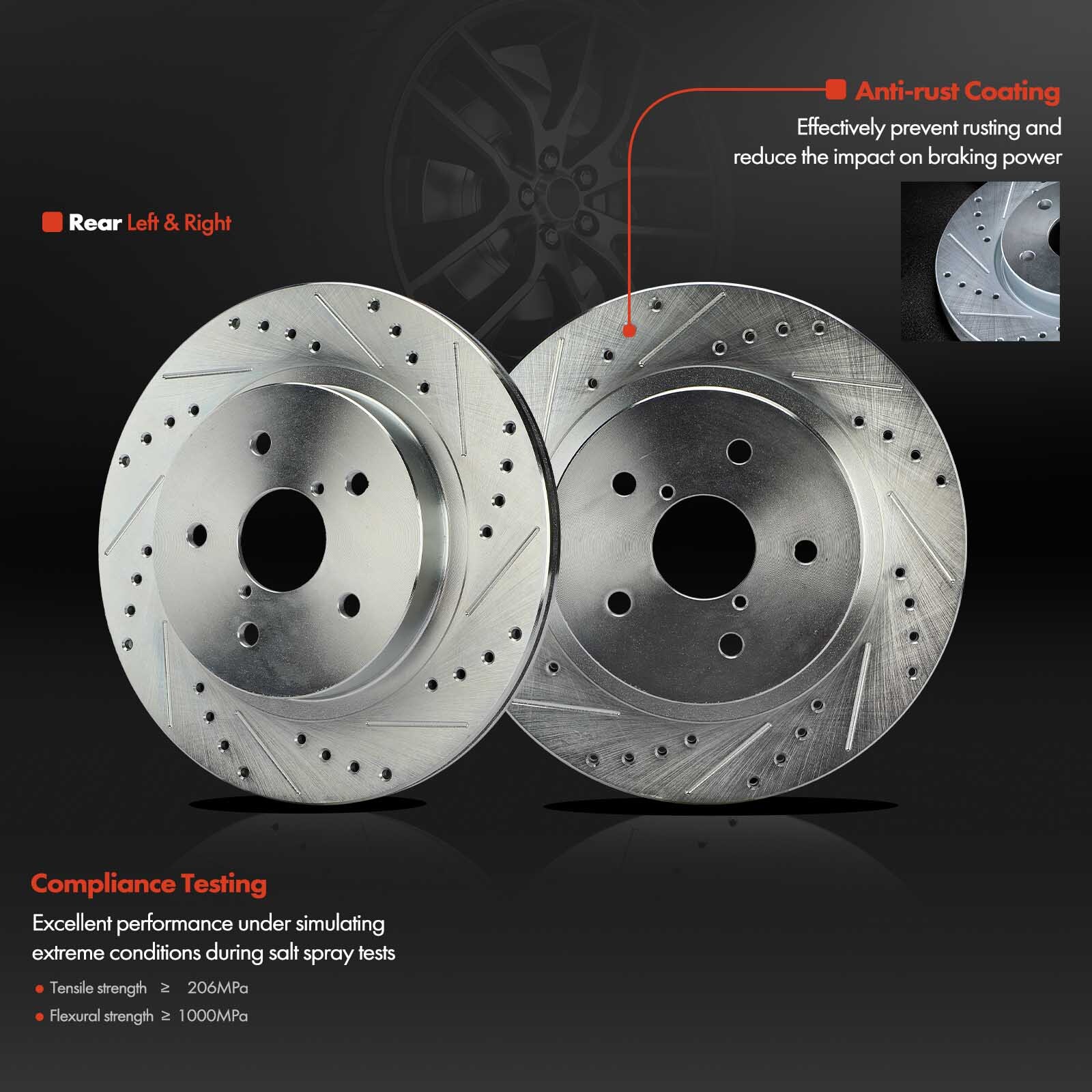 2x Drilled Brake Rotors for Subaru Legacy Outback 15-23 WRX 16-21 WRX ...