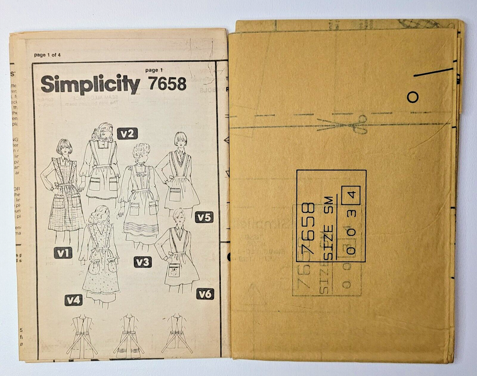 80s Simplicity Sewing Pattern 7658 Misses Apron Bib Wrap Size Small (10 ...