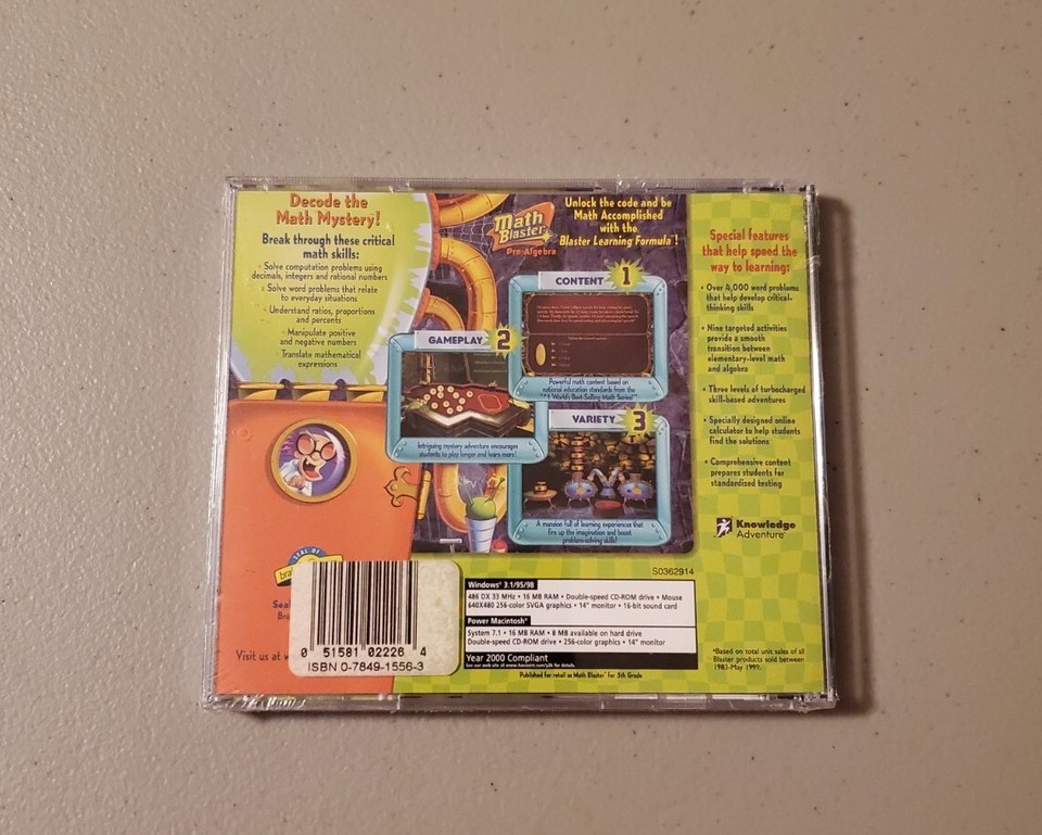 NEW Sealed Math Blaster CD-ROM Software Game Pre-Algebra Windows 98/95 ...