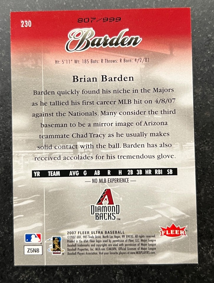 2007 Ultra Retail Gold Brian Barden #230 807/999 | eBay