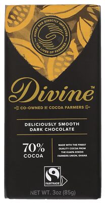Divine Chocolate Deliciously Smooth Dark Chocolate 70% Cocoa 3 Oz Pack ...