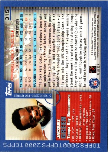 2000 Topps Jacquez Green #315 Tampa Bay Buccaneers Football Card | eBay