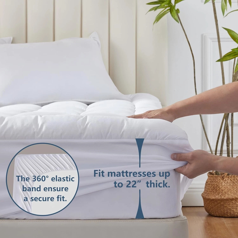 Luxury 4-Inch Mattress Topper Quilted Microfiber Cover with 360 ...