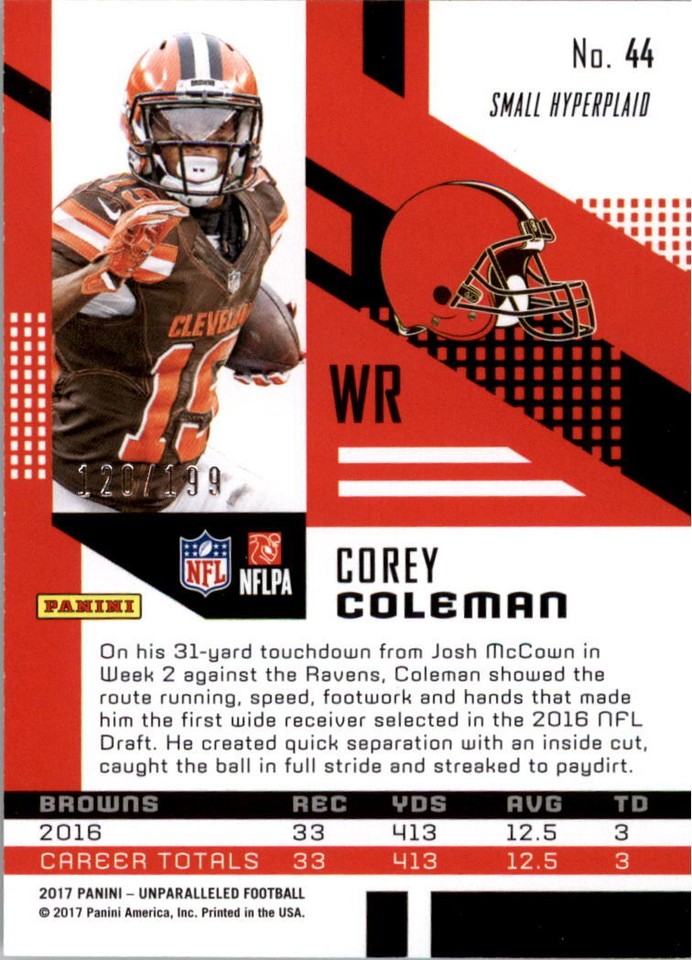 2017 Panini Unparalleled Yellow #44 Corey Coleman /199 - NM-MT | eBay