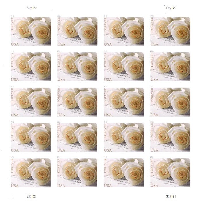 80 Self Stick FOREVER STAMPS White Rose 4 SHEETS PANES Wedding Shower ...