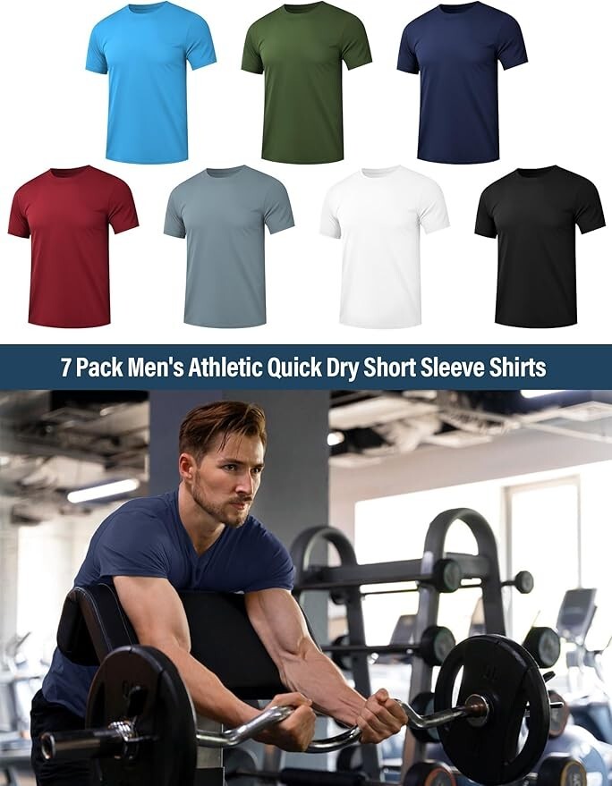7 Pack Men's Dry Fit Workout Gym T Shirts, Short Sleeve Active Running ...