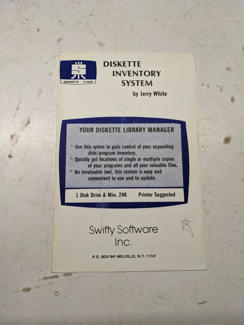 ATARI SWIFTY SOFTWARE DISKETTE INVENTORY SYSTEM OPERATOR MANUAL JERRY ...