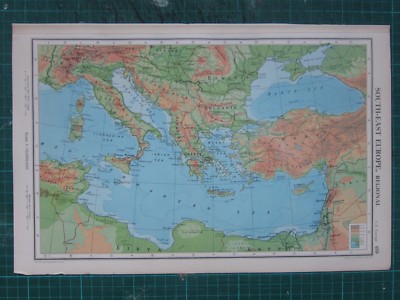1952 LARGE MAP ~ SOUTH-EAST EUROPE ITALY BULGARIA GREECE MEDITERRANEAN ...
